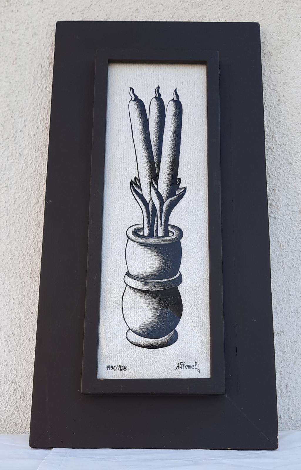 Plemelj, Anton, Risba na steklo, 12x36cm