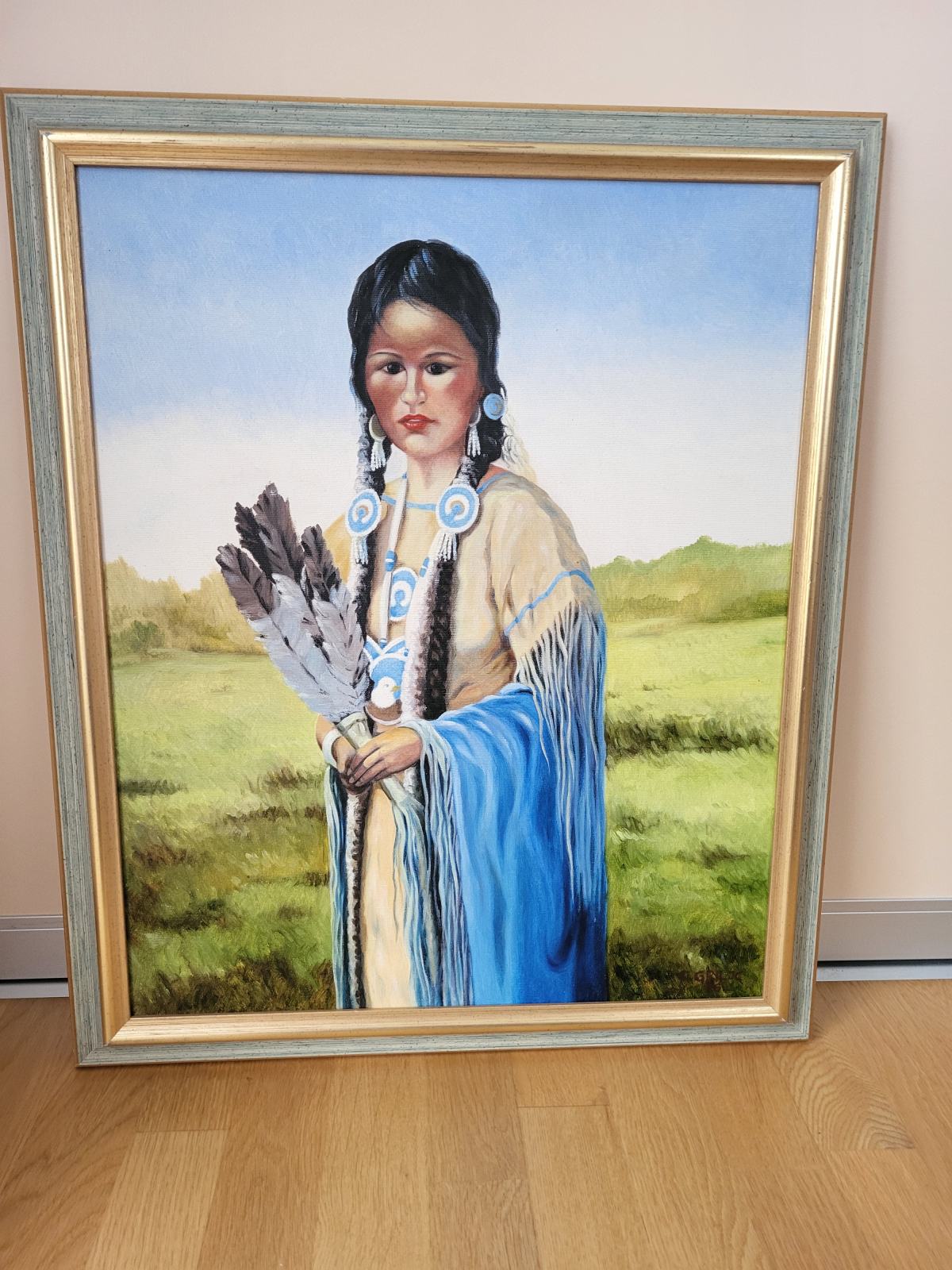 Portret Indijanka - slika olje na platnu
