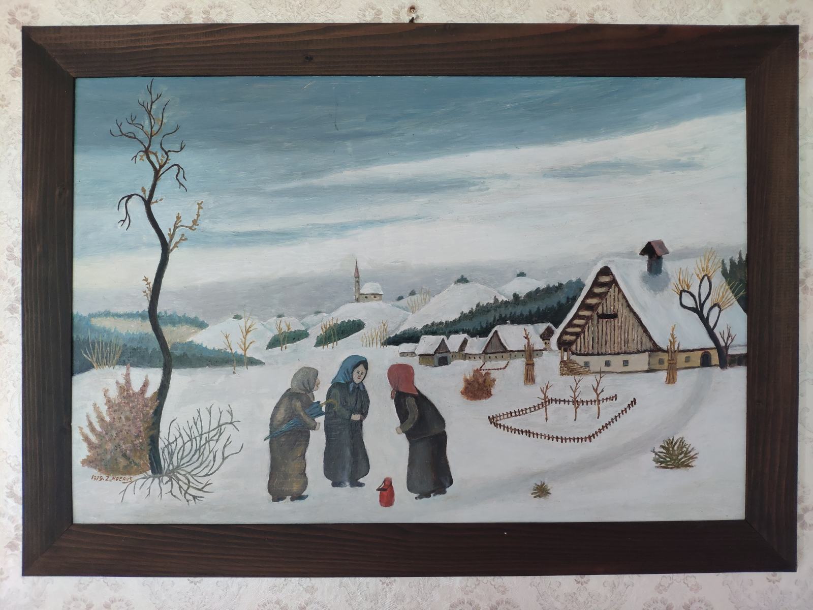 Prodam sliko z motivom kmečkih žena pozimi. Avtor Ž. Kocavs 1979