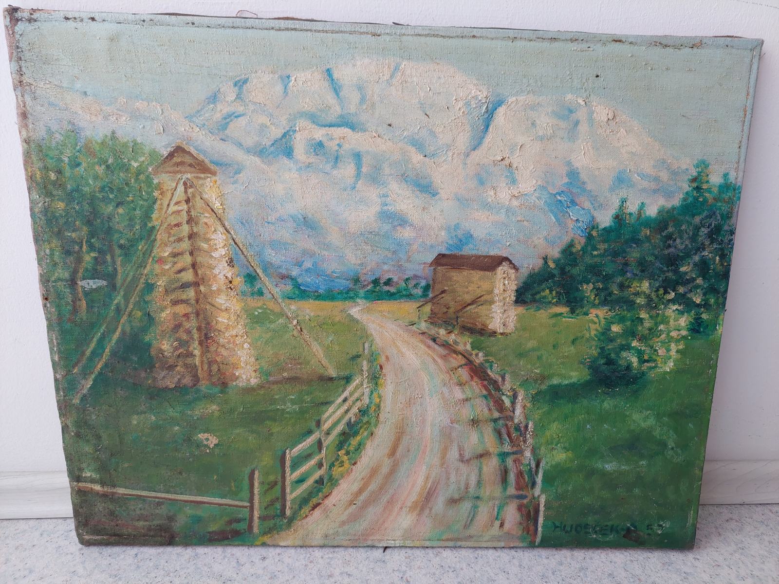 SLIKA NA PLATNU,KOZOLCI,GORE,NARAVA,HUDEČEK,LETO 1957