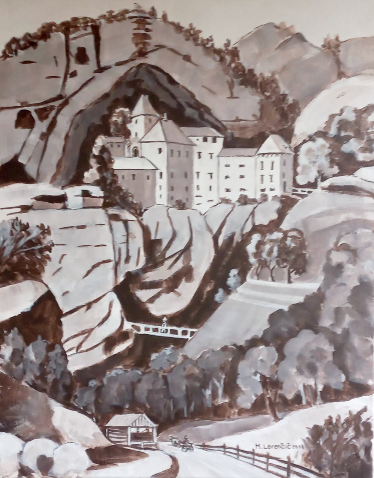 Umetniška slika Grad Jama/Predjama/Predjamski grad leta 1843