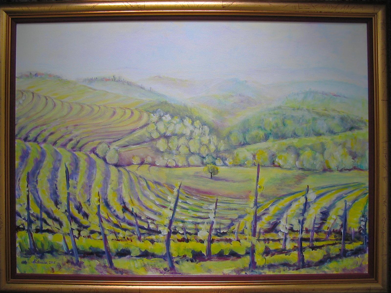 VINOGRAD, VELIKA UMETNIŠKA SLIKA NA PLATNU, V OKVIRJU, ORIGINAL