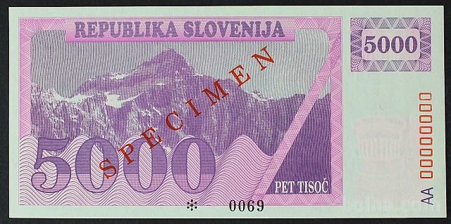 Slovenija BON 5000 enot 1992 - SPECIMEN - UNC