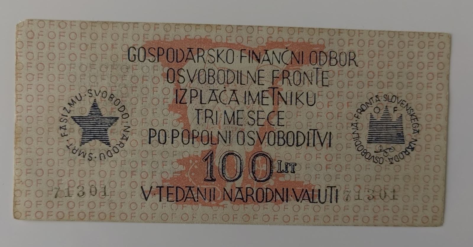 SLOVENIJA (PARTIZANSKI DENAR) 100 LIR 1944