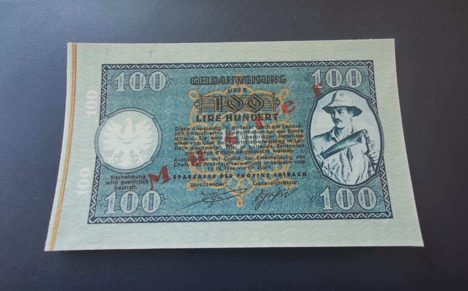 Slovenija, Rupnik, 100 lir 1944, UNC