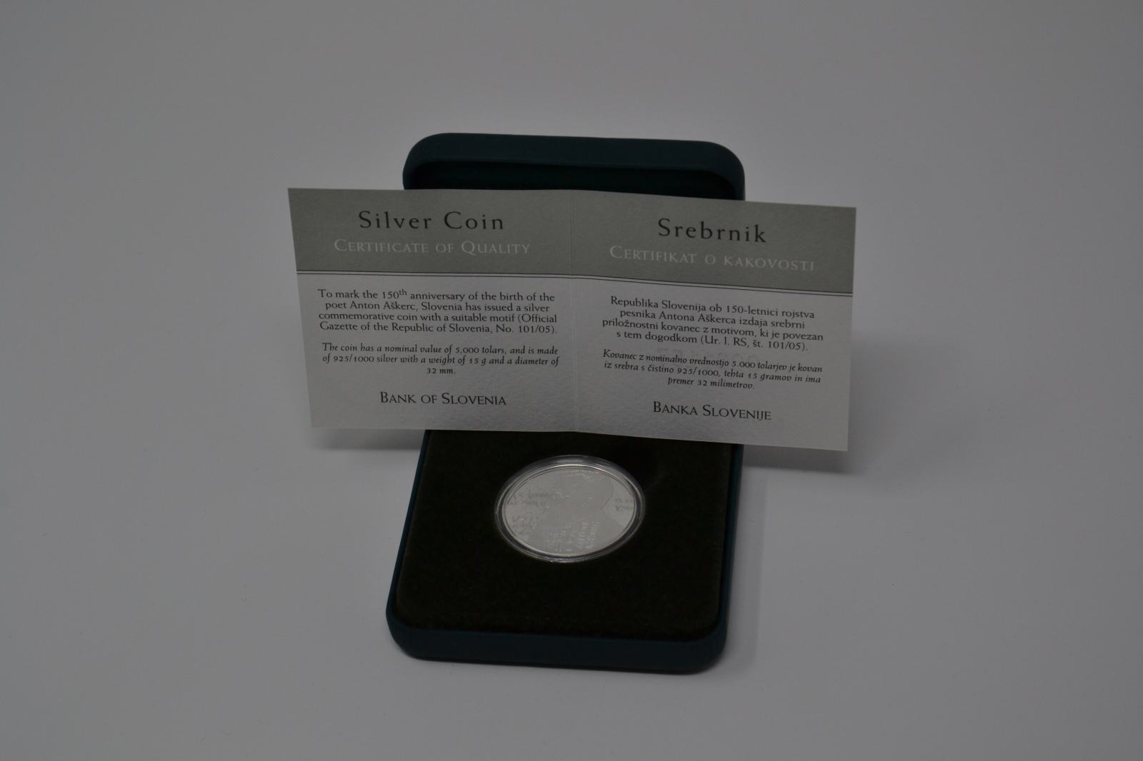 Srebrnik - 5000 tolarjev; 150-letnica roj. pesnika Antona Aškerca 2006
