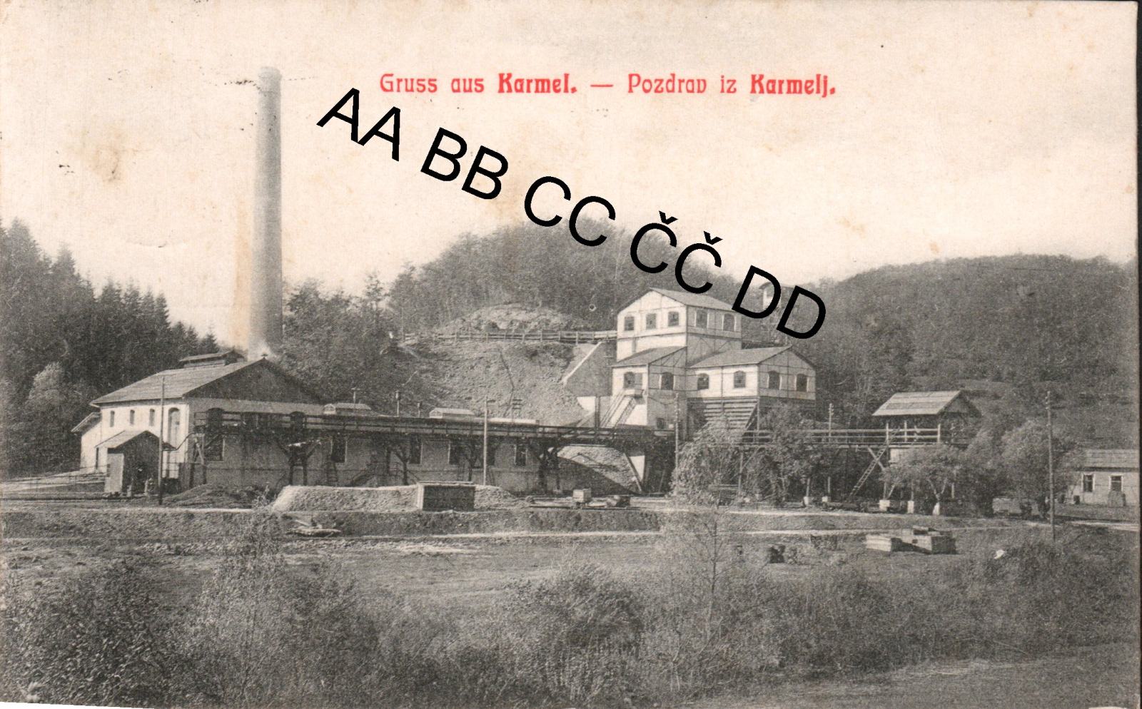 Krmelj, 1923, Gruss aus Karmel, Pozdrav iz Karmelj, tovarna, Dolenjska