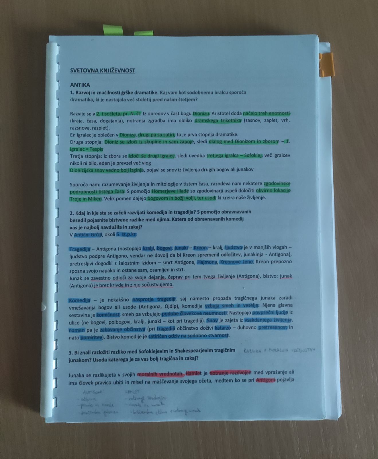 Originalni zapiski za ustni del slovenščine na maturi