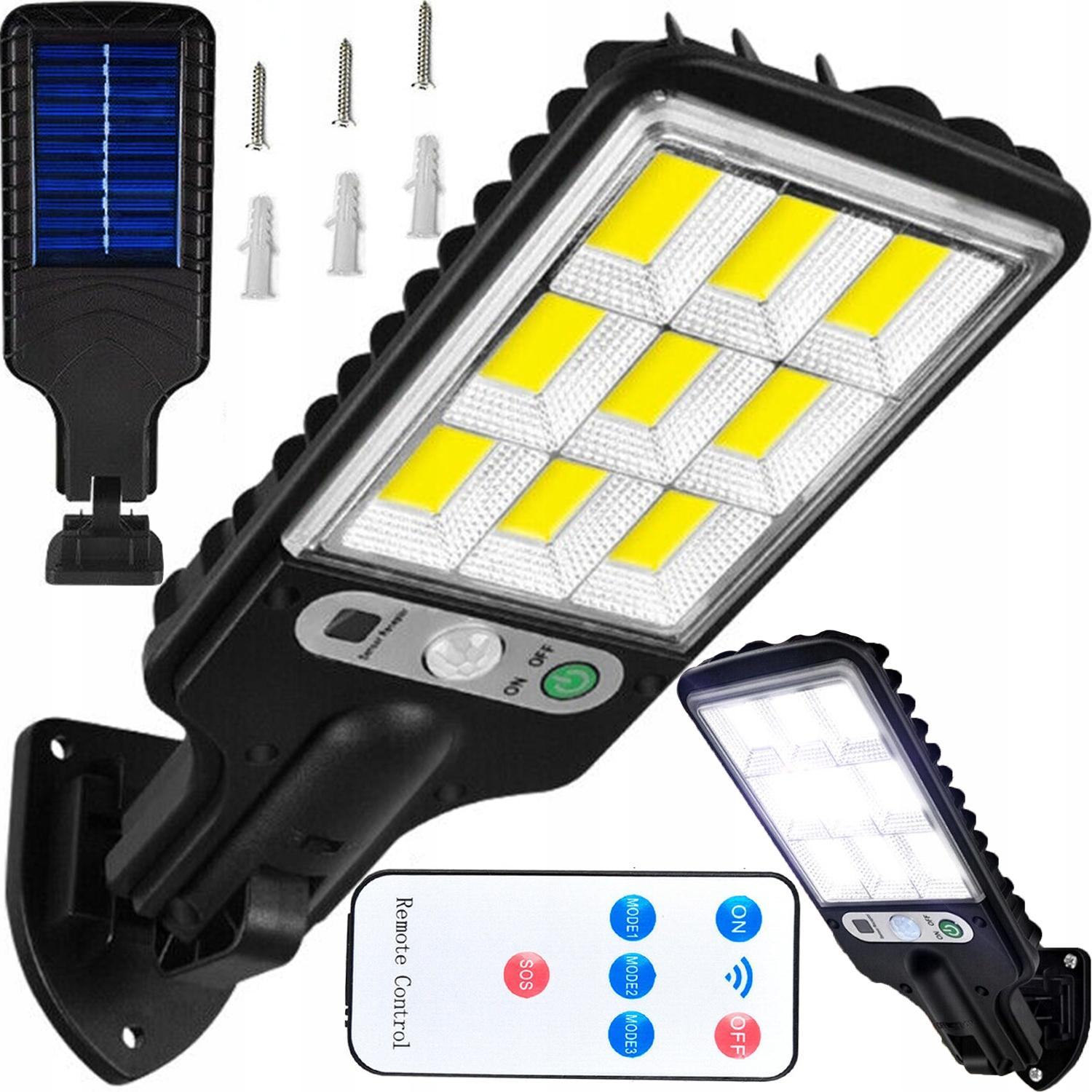 Solar. stenska 108 COB LED cestna svetilka s PIR senz. črna + daljinec