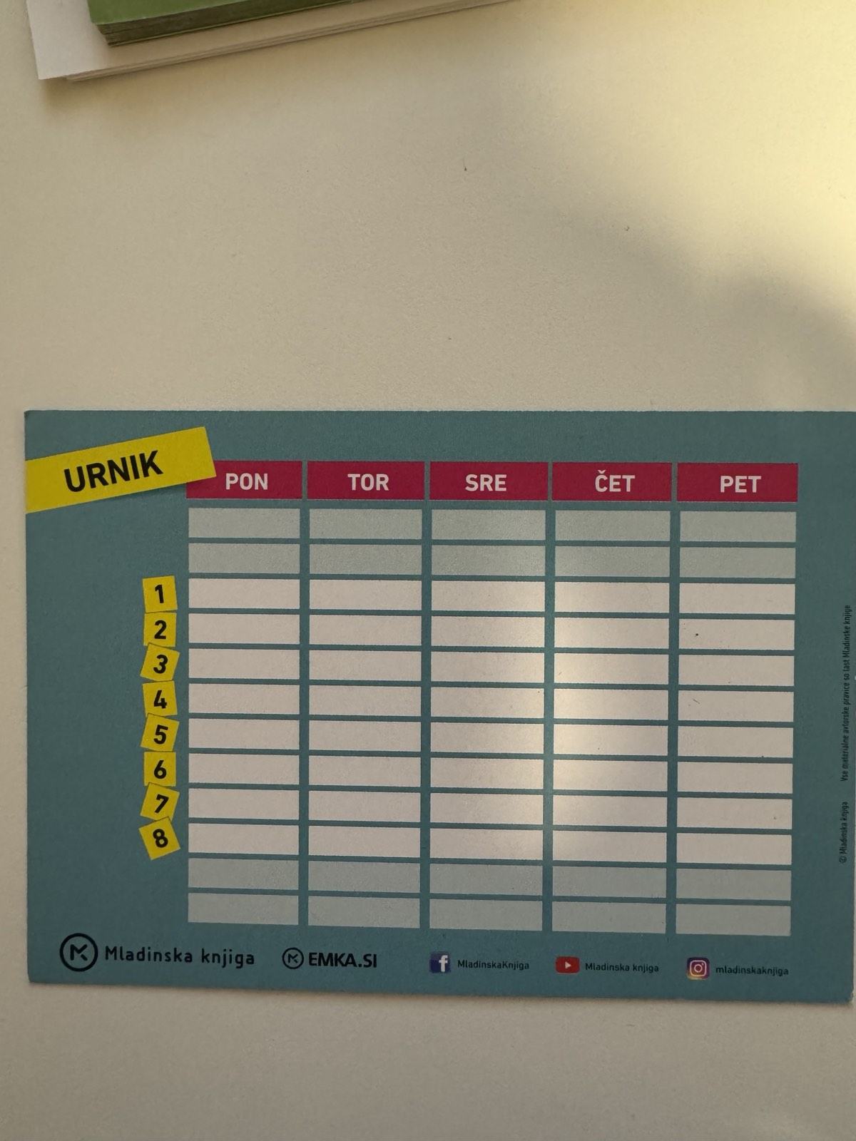 Šolski urniki Mladinska knjiga