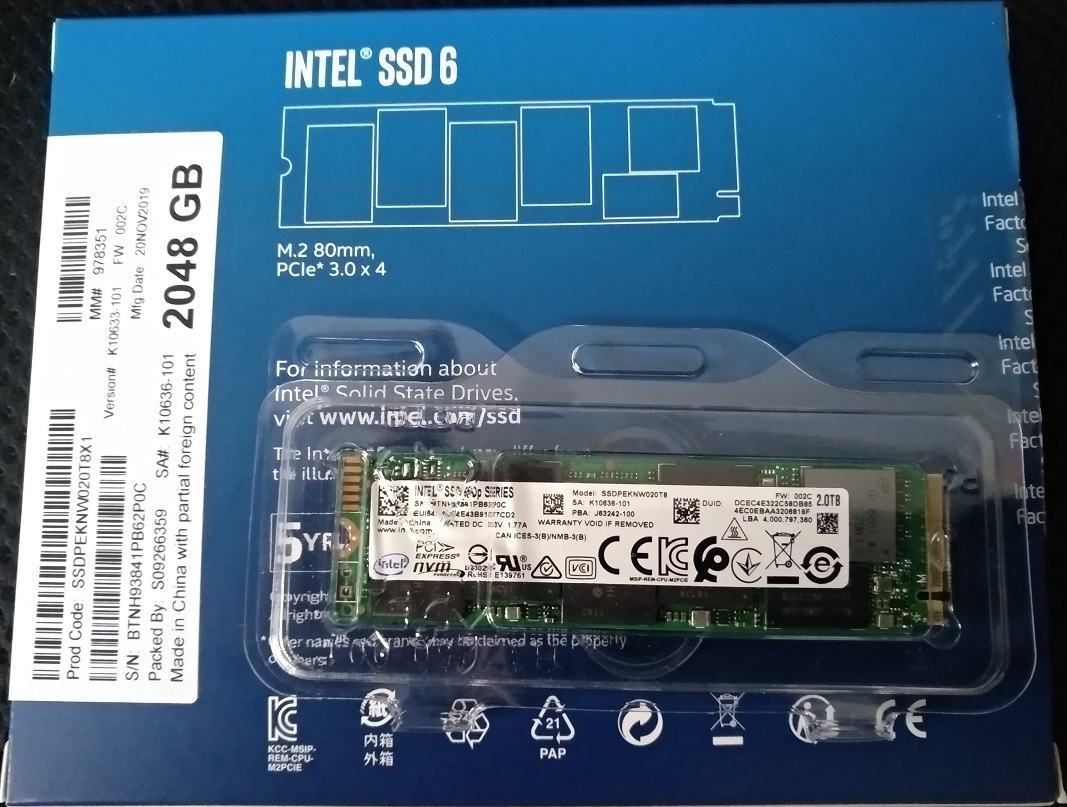 Intel 660p Series SSD disk, 2TB, NVMe M.2
