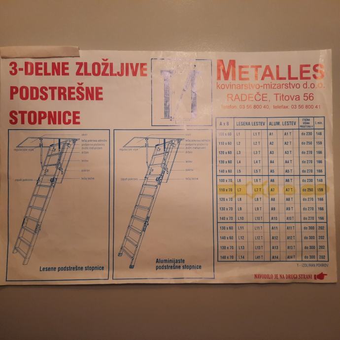 Aluminijaste 3-delne zložljive podstrešne stopnice Metalles A7