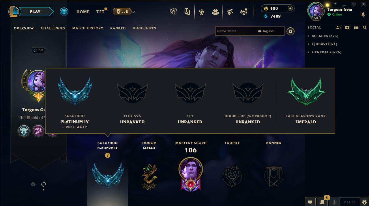 League of Legends EUW Platinum račun