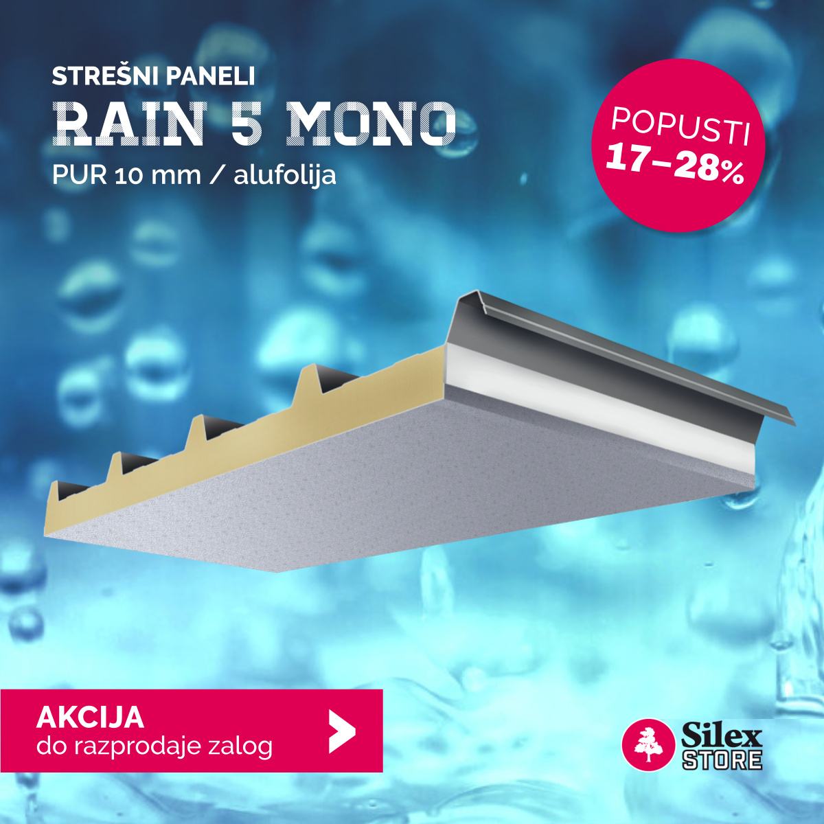 SILEX STREŠNI PANEL RAIN 5 MONO PUR 10mm / alufolija