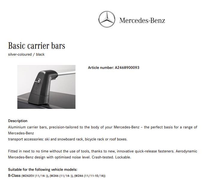 Original strešni nosilec za 2 kolesi za Mercedes B