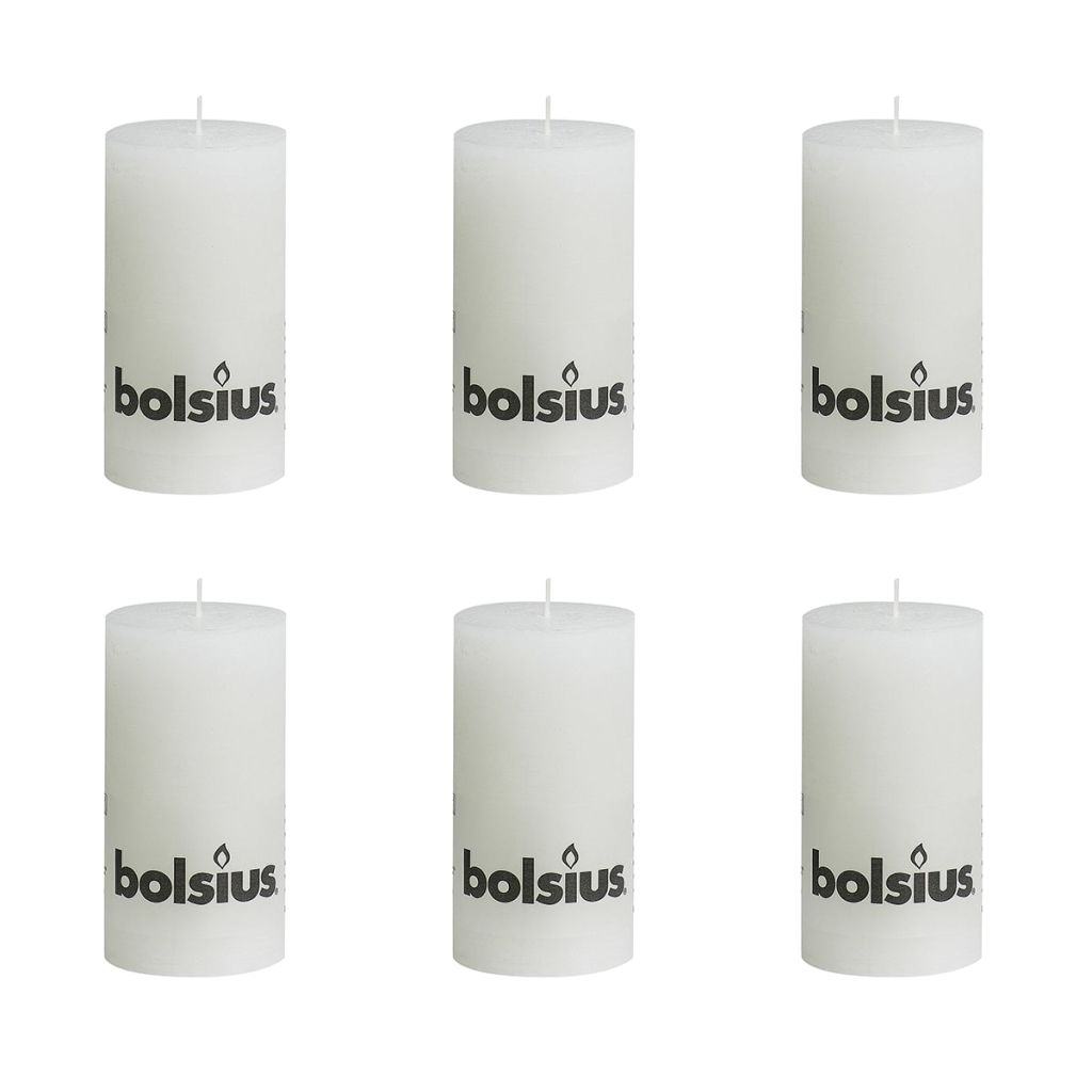 Bolsius rustikalne stebričaste sveče 130 x 68 mm Bele 6 kosov