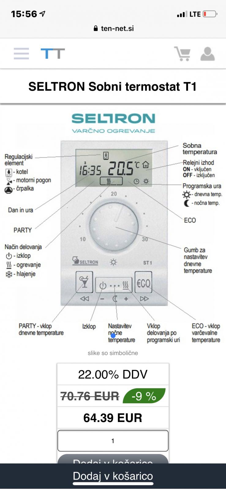 Sobni termostat Seltron T1