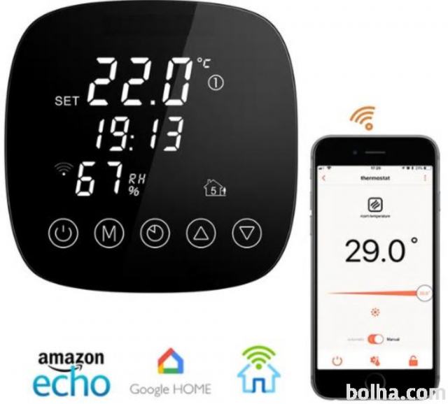 WIFI sobni termostat na dotik (Amazon, Google)