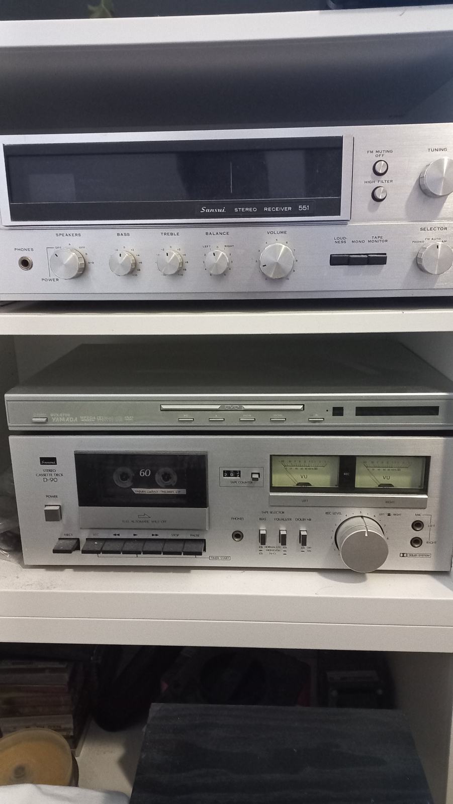 receiver stereo Sansui 551 in cassete deck Sansui D90 z CD Yamada