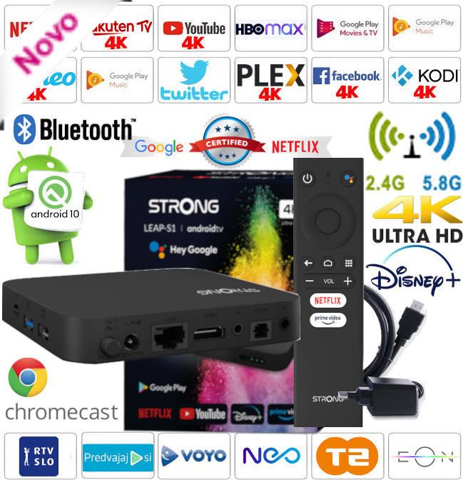 Strong Android 10 Box 4K Kodi HBO NEO EON T2 Netflix Voyo A1 D+