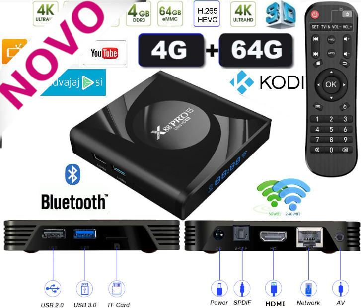 Android BOX X88 PRO 13 4/64GB Android 13 multimedijski predvajalnik 4K