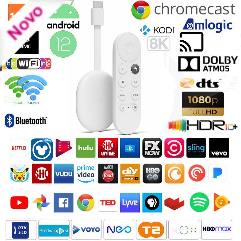 Chromecast HD Android 12 ključek Google TV Kodi T2 EON NEO Voyo MAX