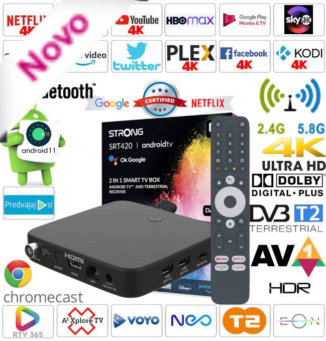Hibridni Android box 4K DVB-T2 KODI SLO HRT RAI ORF EON T2 NEO A1 VOYO