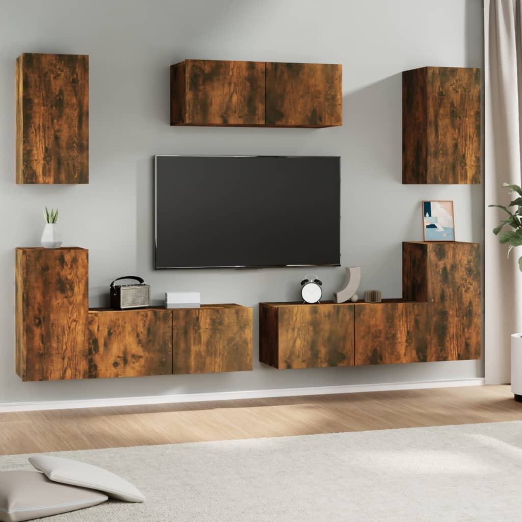 vidaXL Komplet TV omaric 7-delni dimljen hrast konstruiran les