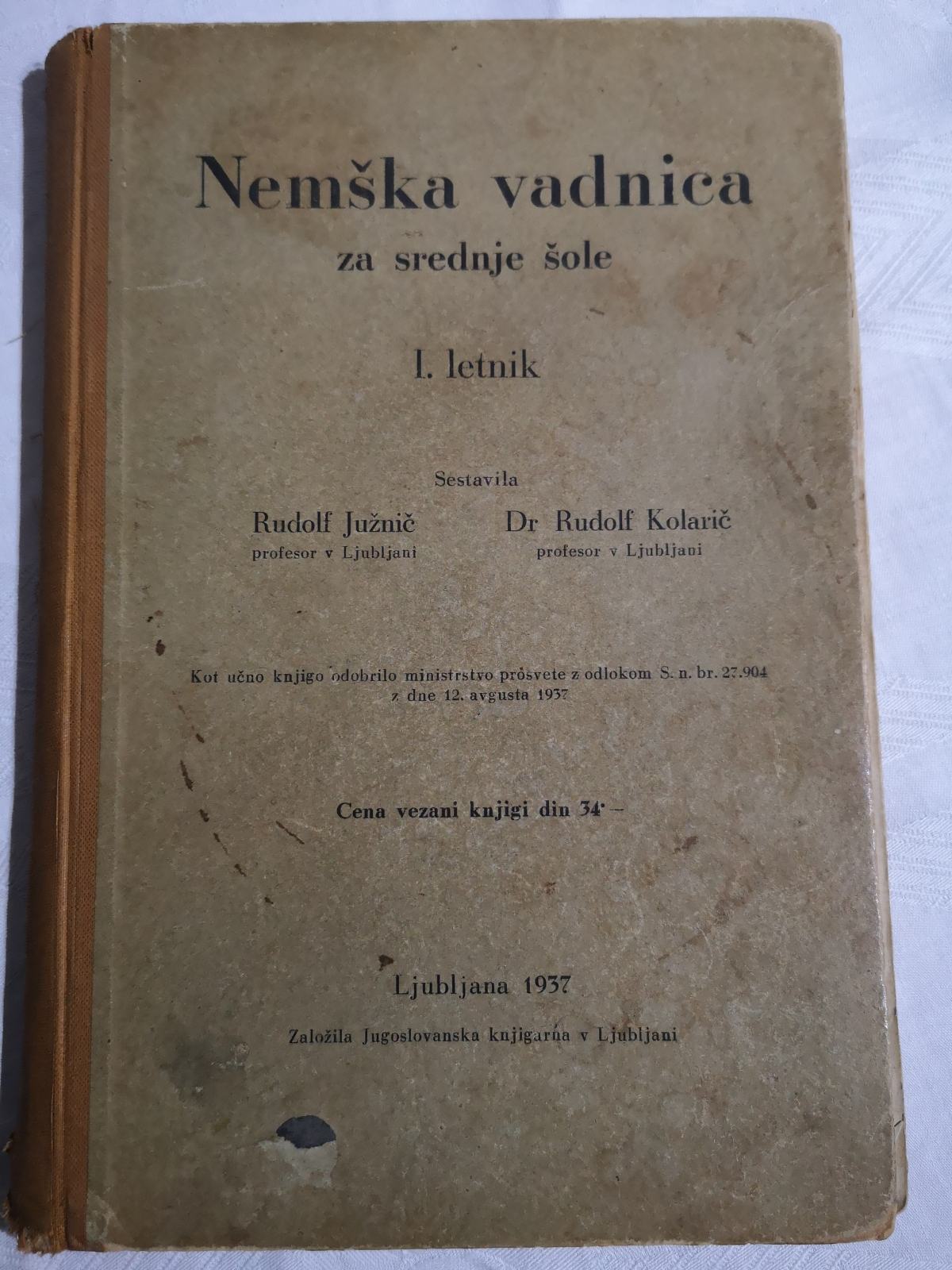 Nemška vadnica za srednje šole iz leta 1937