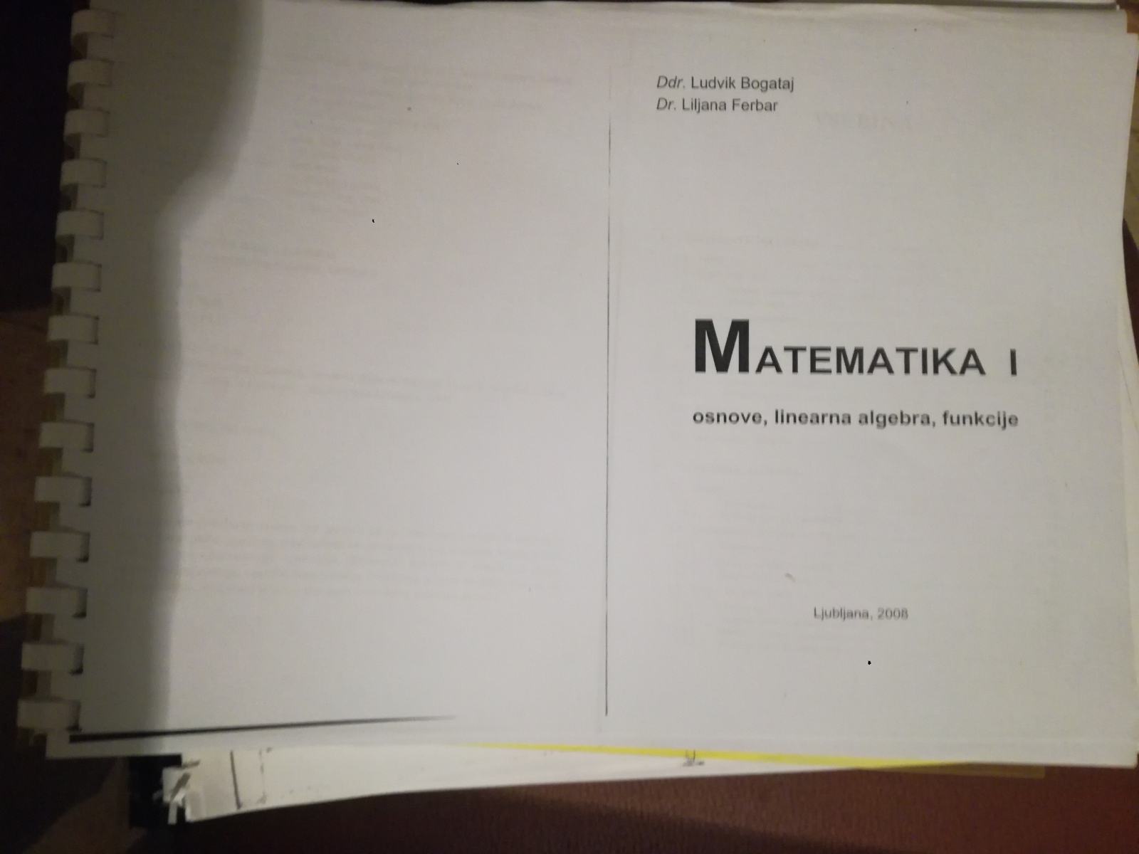 Učbenik Matematika 1,osnove, linearna algebra, funkcije