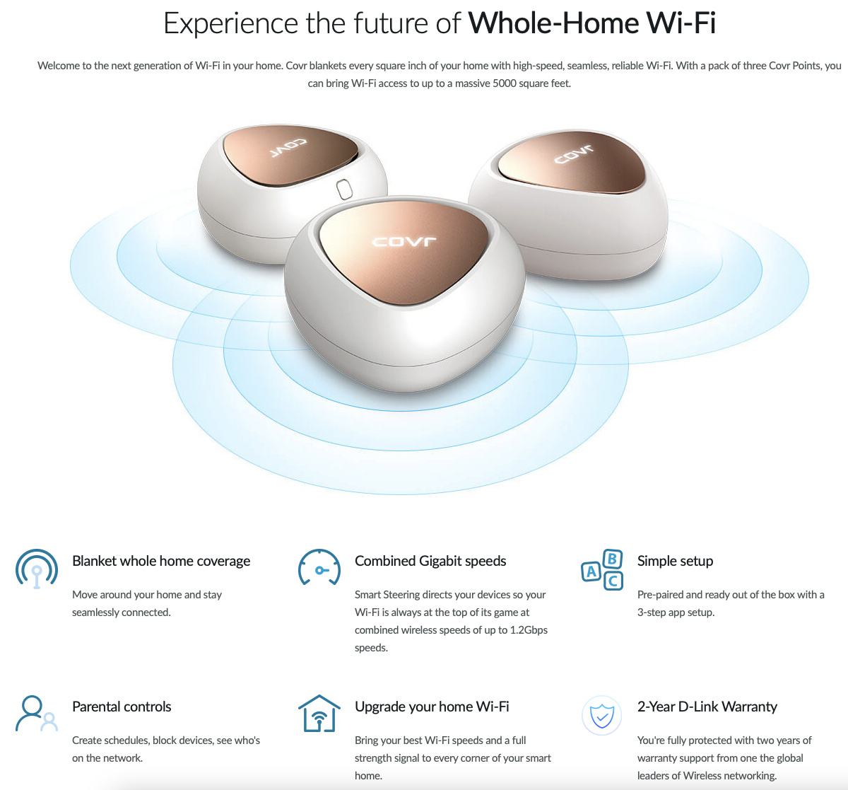 Dlink COVR‑C1203 AC1200 Dual Band Whole Home Mesh Wi-Fi System