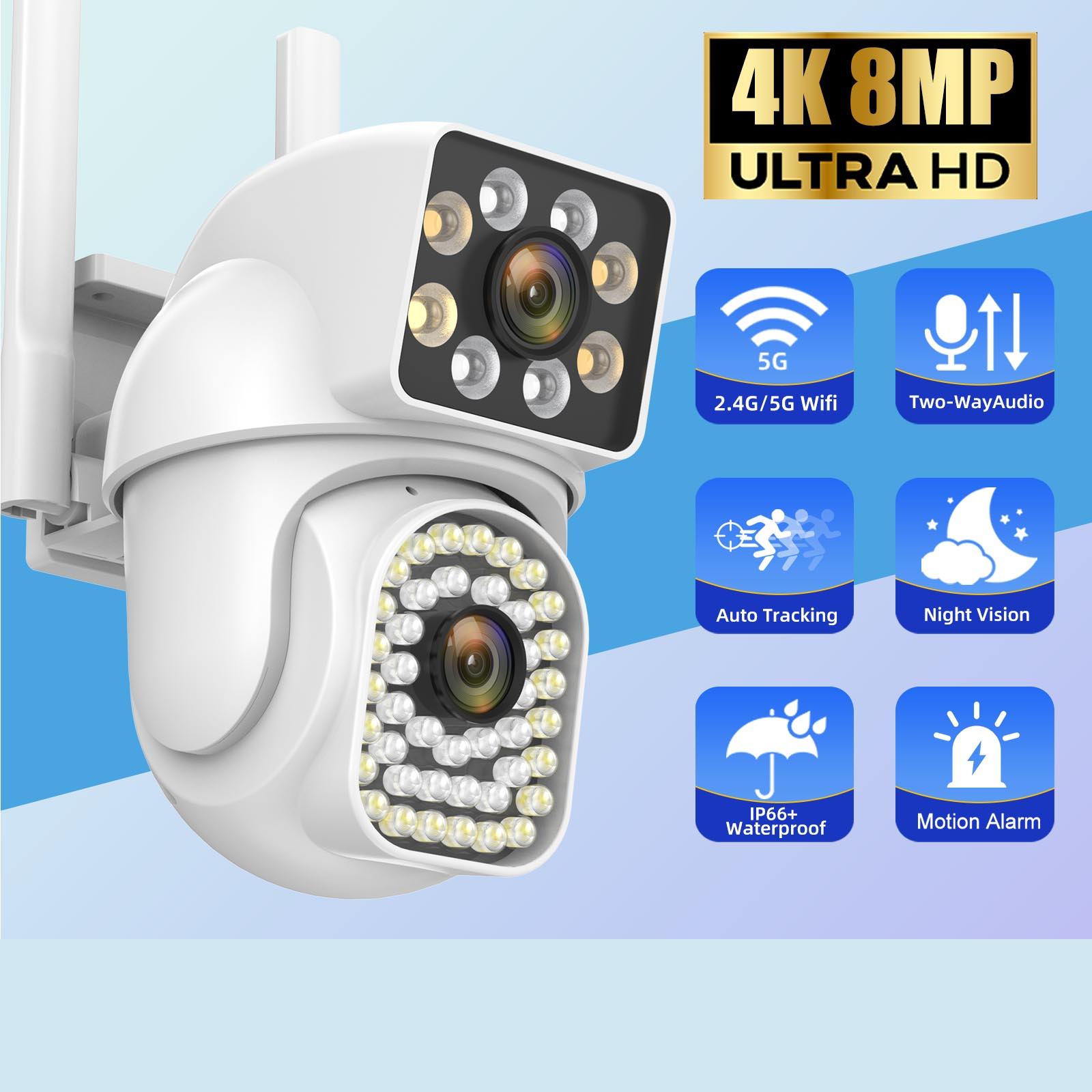 PRO IP VRTLJIVA KAMERA 8MP, 4K, VGRAJENI 2 KAMERI, SLEDI STORILCU