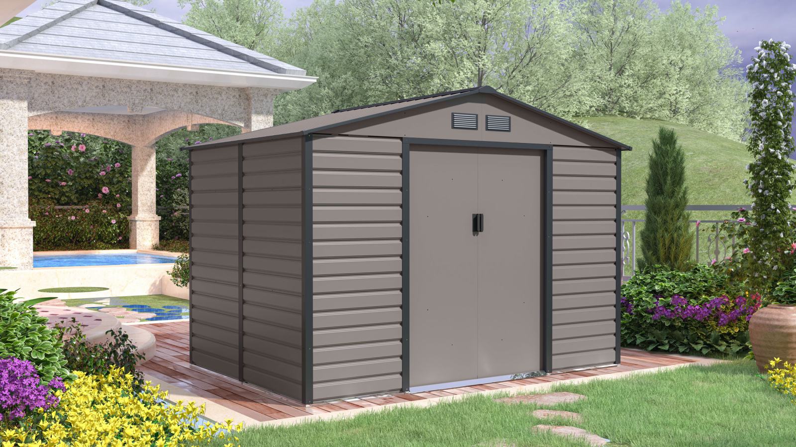 Vrtna kovinska hiška-uta-lopa 4,84 m2 - 2,7m x 1,8m - SIVA - Z DOSTAVO
