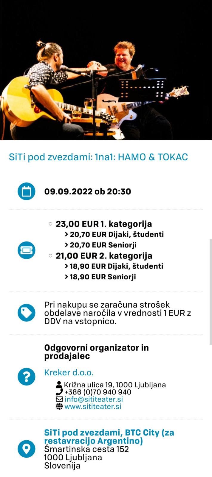 2 vstopnici; HAMO & TOKAC ena na ena; SiTi pod zvezdami; 9.9.2022