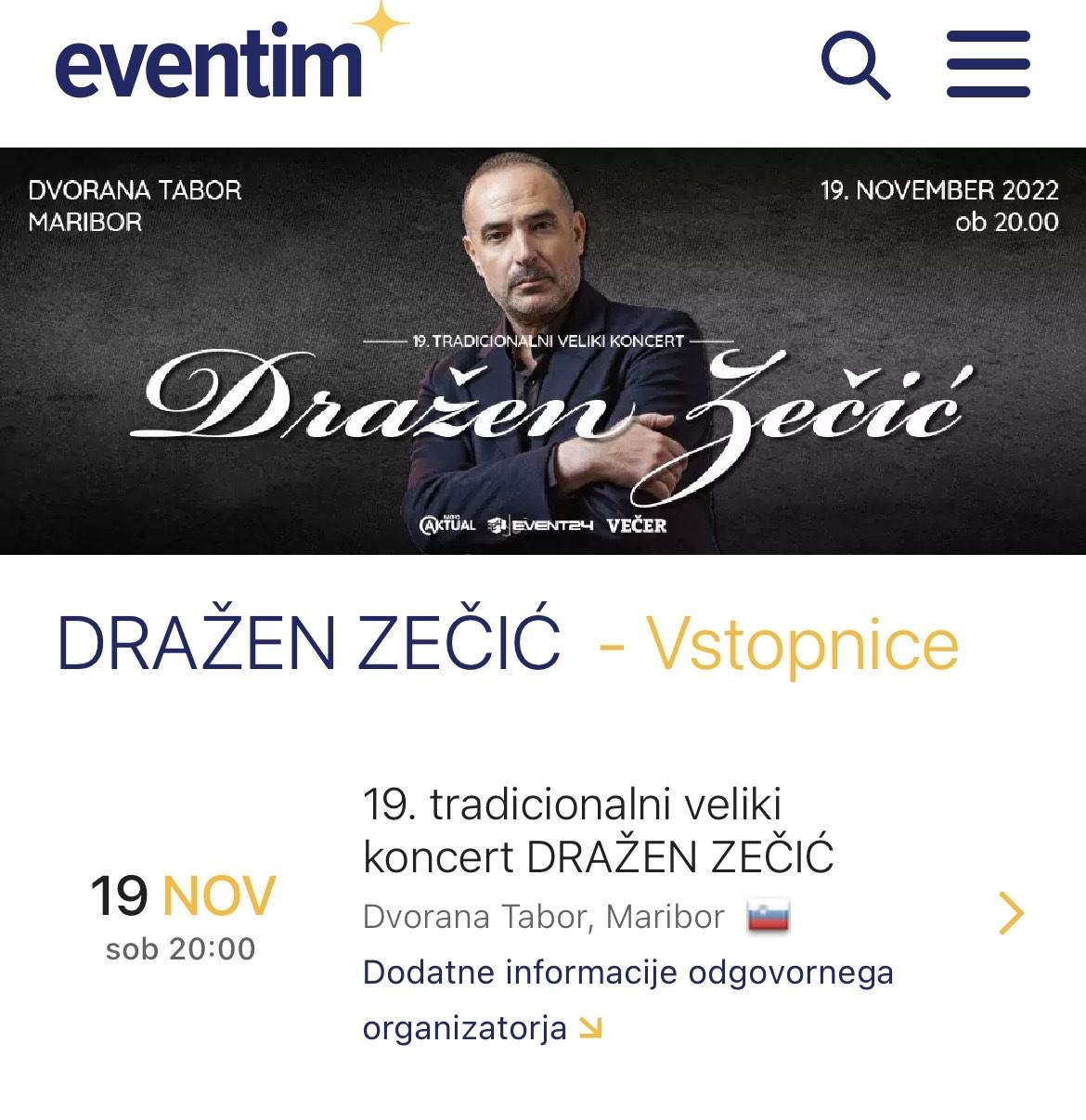Vstopnice: koncert Dražena Zečića 19.11.2022 dvorana Tabor Maribor