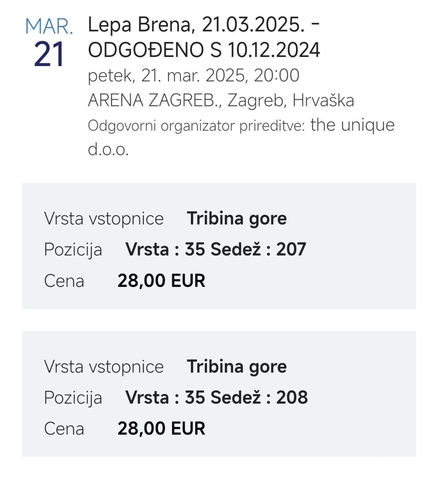 Vstopnice Lepa Brena, Arena Zagreb