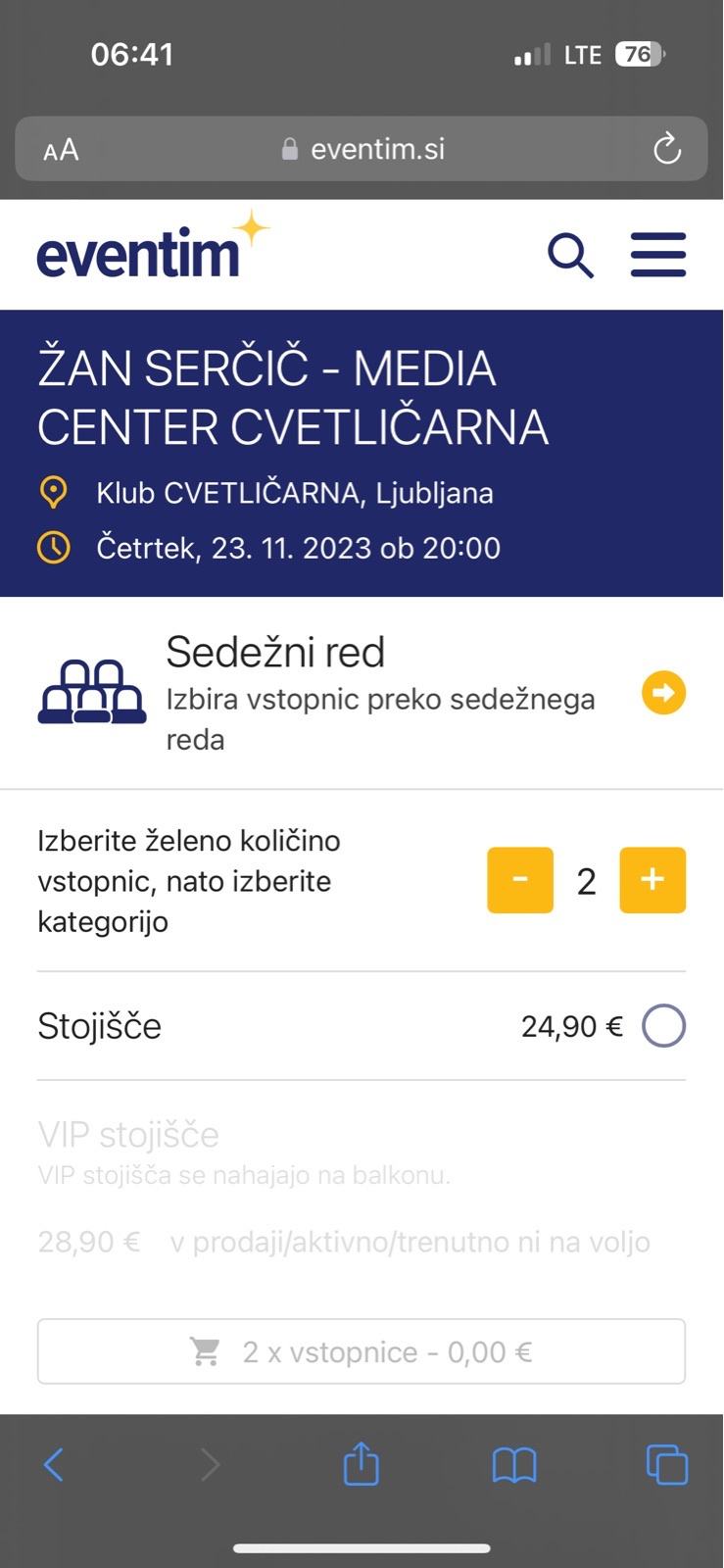 Vstopnici za koncert - Zan Sercic, Cvetlicarna