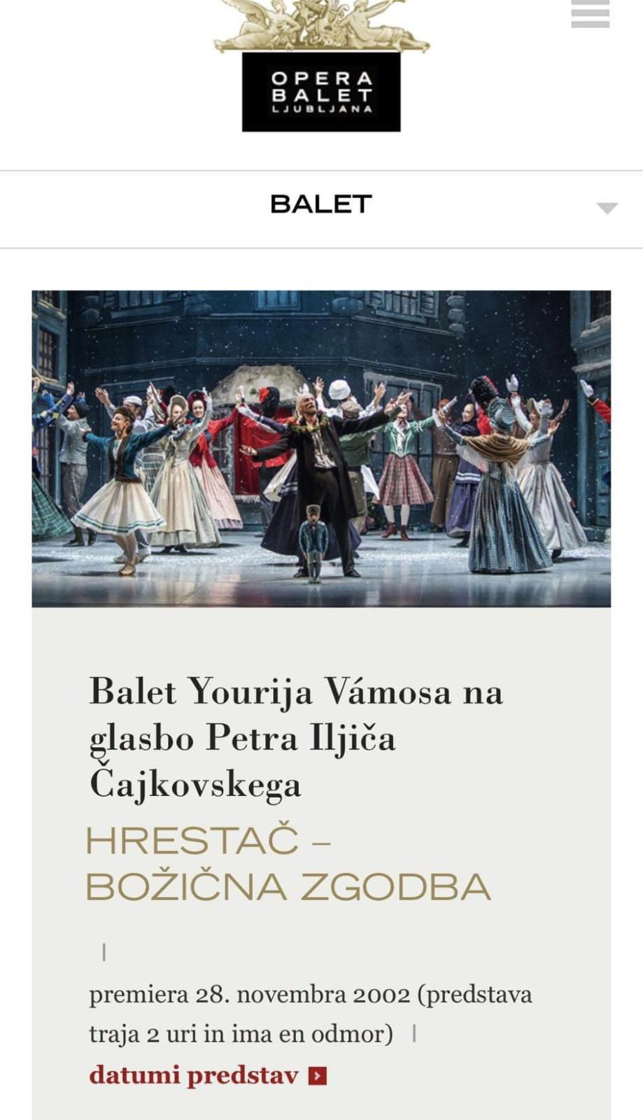 Prodam 4 vstopnice Hrestač božična zgodba 23.12.2023