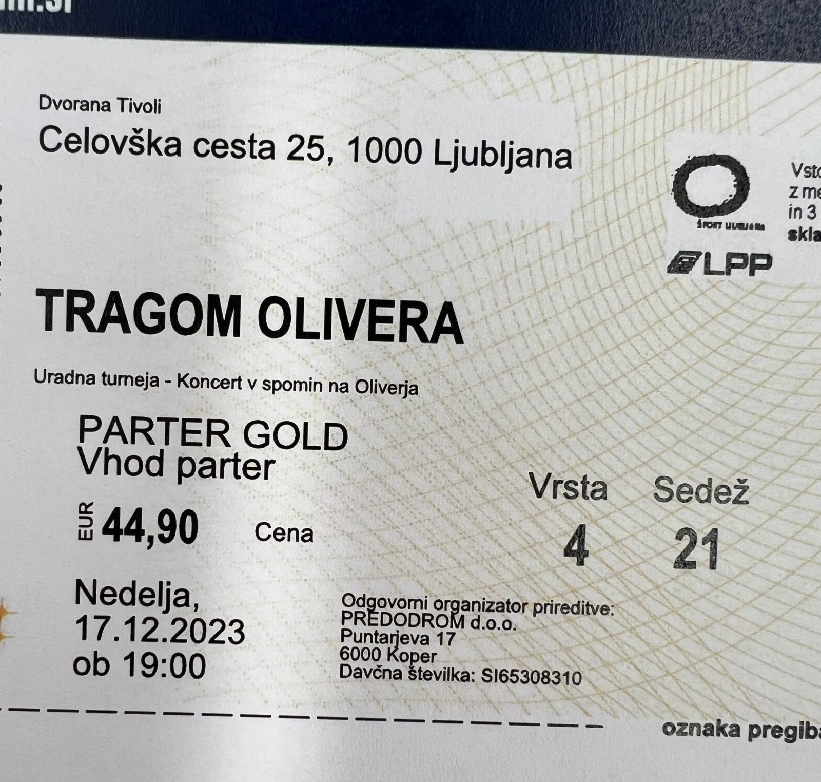 TRAGOM OLIVERA 2023 vstopnice