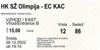 Hokej vstopnica 2x Olimpija - KAC 28.12.22 Ljubljana