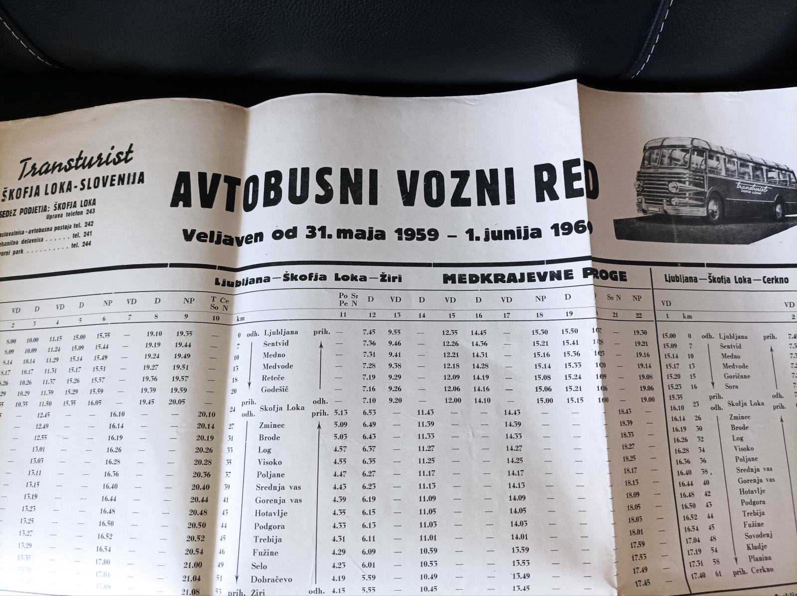 AVTOBUSNI VOZNI RED - TRANSTURIST ŠKOFJA LOKA, 1959