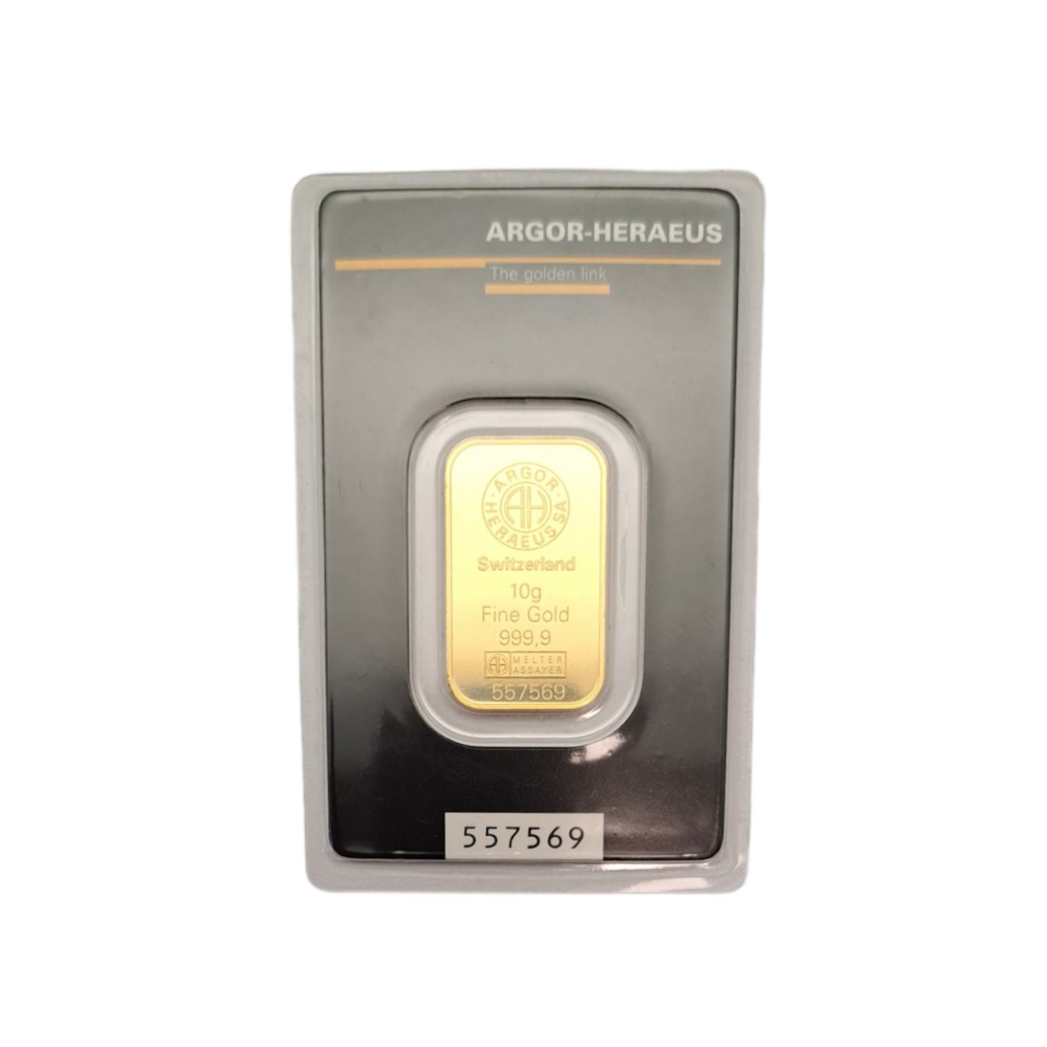 Naložbeno zlato Argor Heraeus 24K 999.9/1000; masa=10g