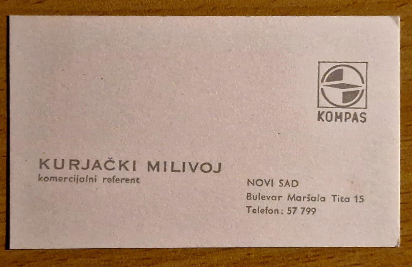 Stara vizitka Vizit karta Kompas Komercijalni referent ex Yu
