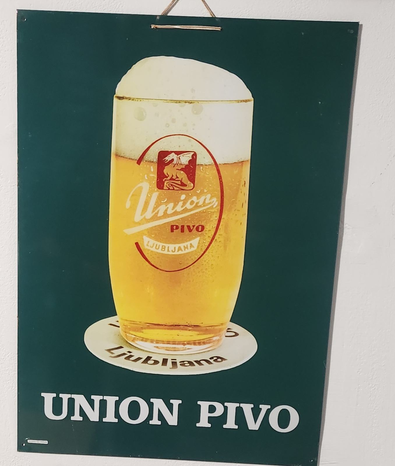 VINTAGE PLOČEVINASTA REKLAMNA TABLA - UNION PIVO,SATURNUS,JUGOSLAVIJA